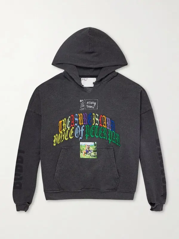 PALY HOLLYWOOD Bobby Driscoll Embroidered Printed Cotton-blend Jersey Hoodie - Gray
