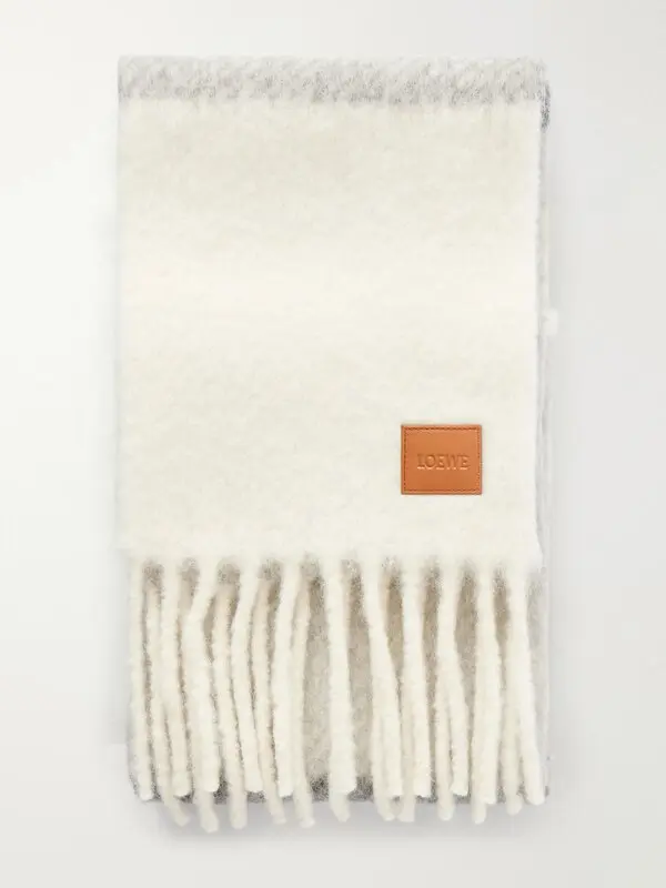 Loewe Fringed Striped Alpaca-blend Scarf - Gray