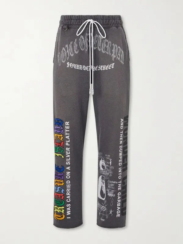 PALY HOLLYWOOD Bobby Driscoll Embellished Printed Cotton-fleece Sweatpants - Gray