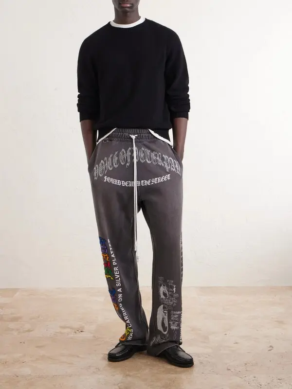 PALY HOLLYWOOD Bobby Driscoll Embellished Printed Cotton-fleece Sweatpants