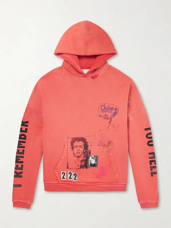 PALY HOLLYWOOD Chelsea Hotel Distressed Printed Cotton-jersey Hoodie - Red