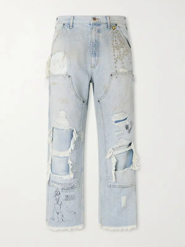 PALY HOLLYWOOD Straight-leg Distressed Studded Jeans