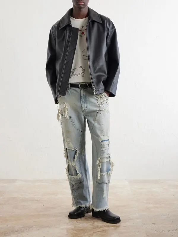 PALY HOLLYWOOD Straight-leg Distressed Studded Jeans