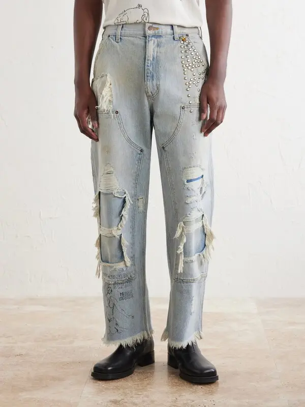 PALY HOLLYWOOD Straight-leg Distressed Studded Jeans