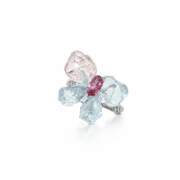 ORMIRO Eros Aquamarine & Garnet Butterfly Ring - Blue
