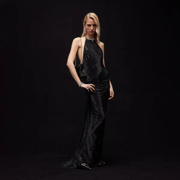 Gucci Embroidered Silk Stretch Chiffon Long Dress