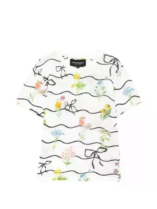 Cynthia Rowley Floral Print Round Neck T-shirt - White