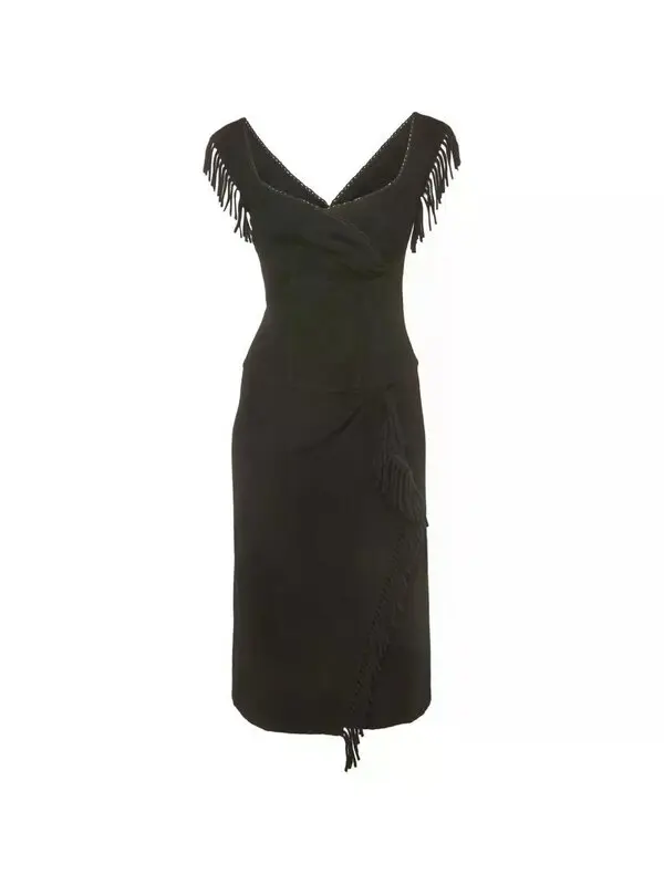 Ermanno Scervino Cashmere Midi Dress With Fringe Detailing - Black
