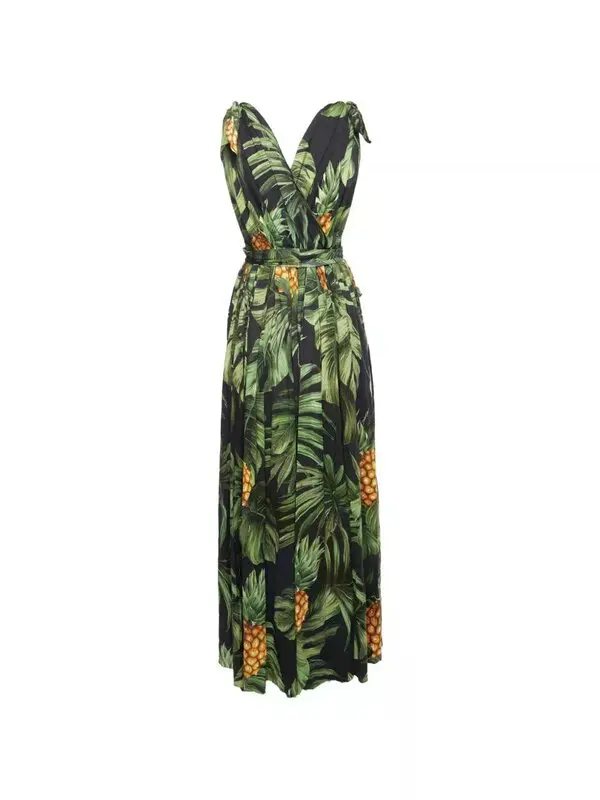 Dolce & Gabbana Black Tropical Print Maxi Dress