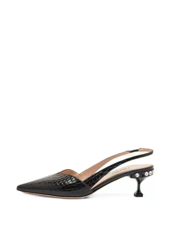 Miu Miu Crystal-embellished Croc-embossed Pumps - Black