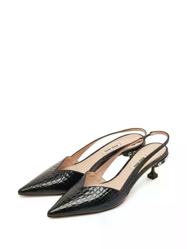 Miu Miu Crystal-embellished Croc-embossed Pumps