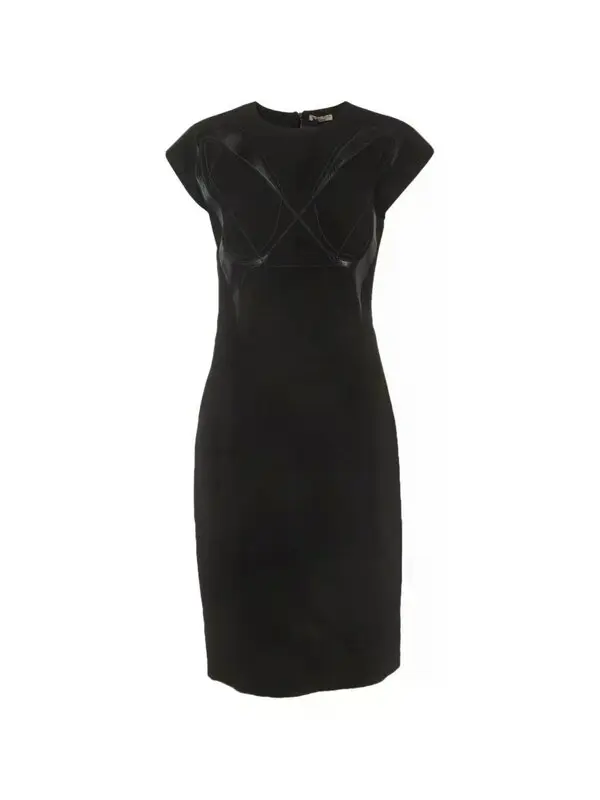 Bottega Veneta Crepe Mini Dress With Leather Appliqu - Black