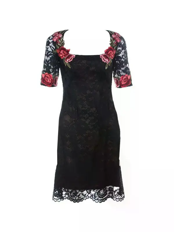 Marchesa Floral Lace Appliqué Dress - Black