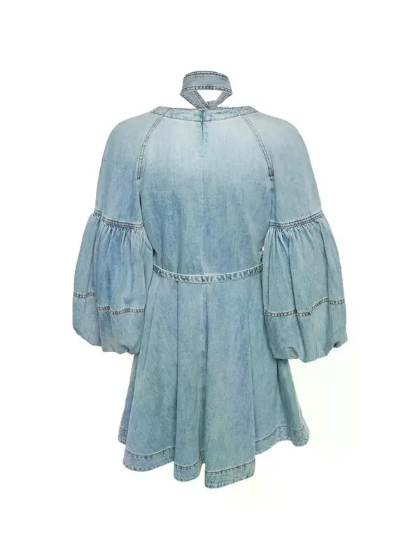 Zimmermann Cotton Puff Sleeve Neck-tie Mini Dress