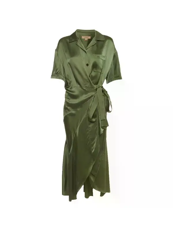 Burberry Satin Wrap Midi Dress - Green