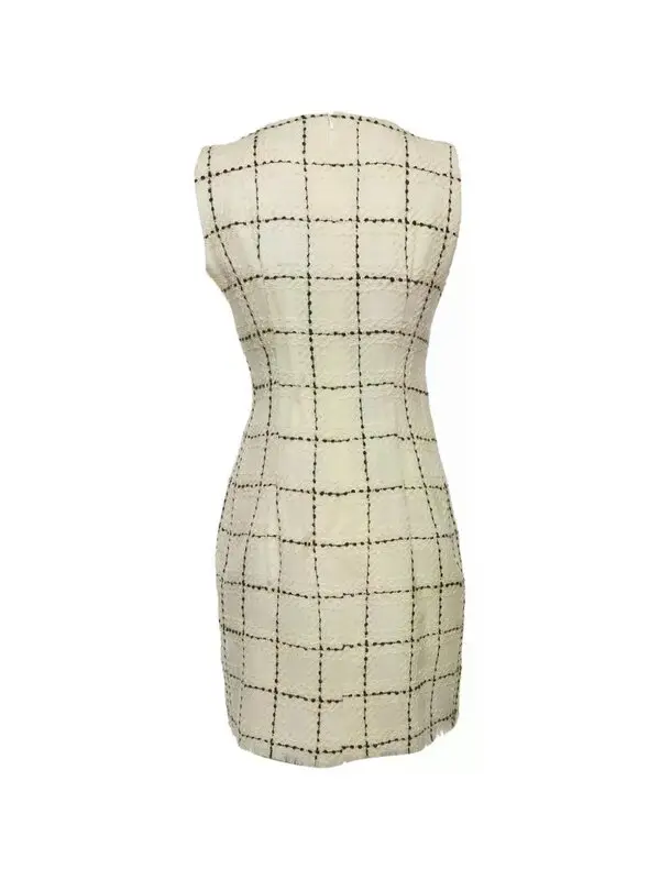 Oscar De La Renta Beige Check-pattern Tweed Mini Dress