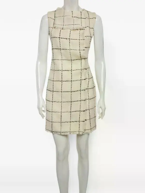 Oscar De La Renta Beige Check-pattern Tweed Mini Dress