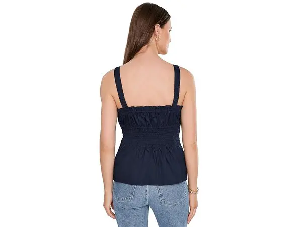 Vince Camuto Shirred Strappy Tank With Ruffle Neck - Navy