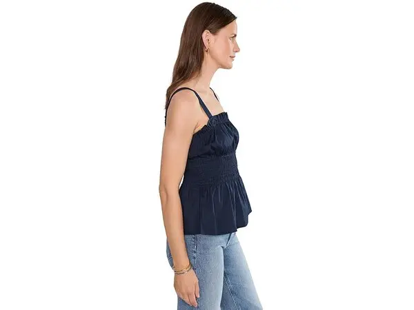 Vince Camuto Shirred Strappy Tank With Ruffle Neck - Navy