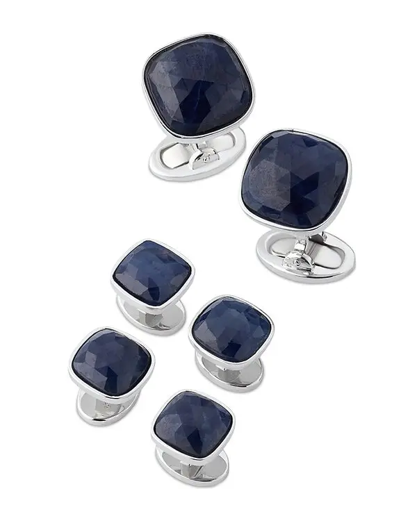 JAN LESLIE Sapphire Square Sterling Cufflink Stud Set - Blue