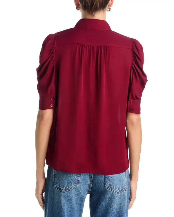 FRAME Gillian Silk Puffed Sleeve Blouse - Garnet