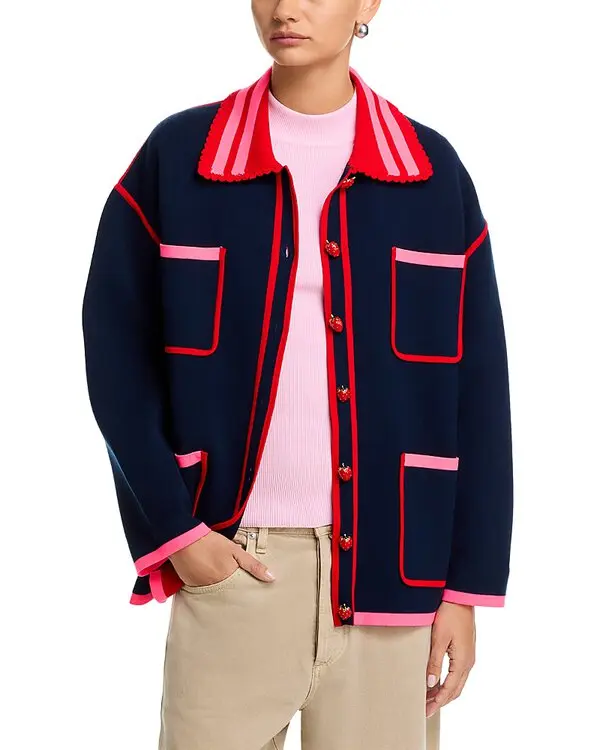 Essentiel Antwerp Knitted Cardigan With Contrasting Trim And Strawberry Buttons