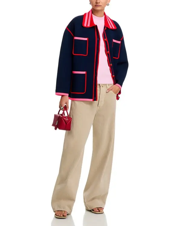 Essentiel Antwerp Knitted Cardigan With Contrasting Trim And Strawberry Buttons