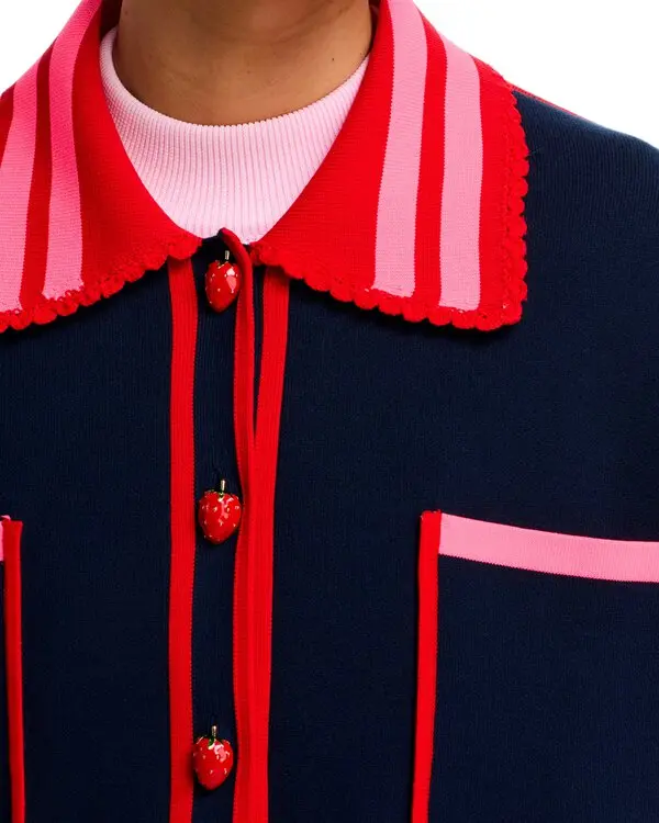 Essentiel Antwerp Knitted Cardigan With Contrasting Trim And Strawberry Buttons
