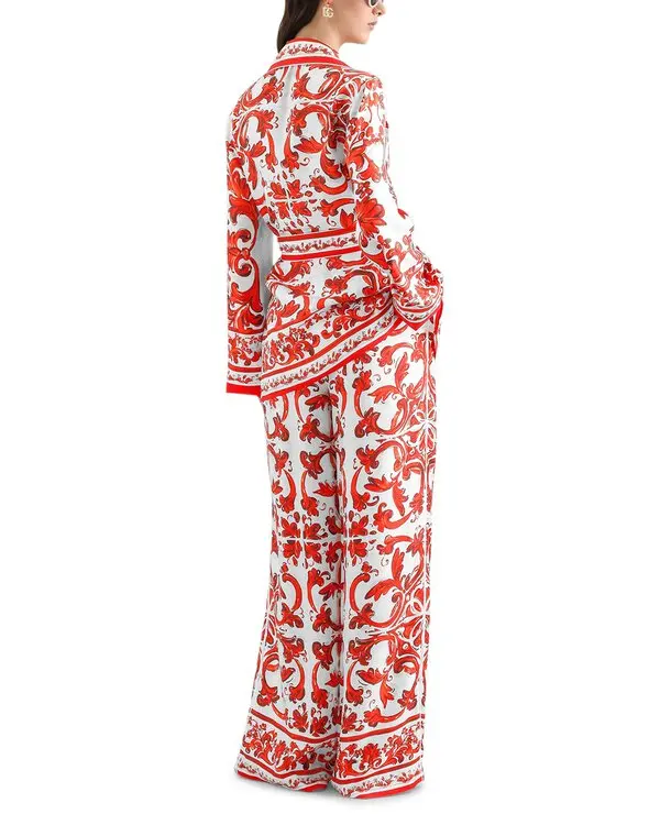 Dolce & Gabbana Majolica Print Silk Wide Leg Trousers