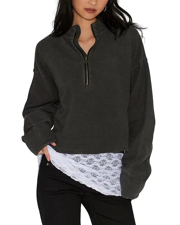 Free People Celeste Quarter Zip Sweatshirt - Black