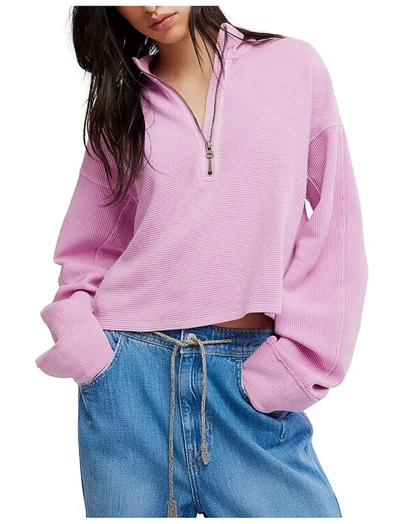 Free People Celeste Quarter Zip Sweatshirt - Hummingbird