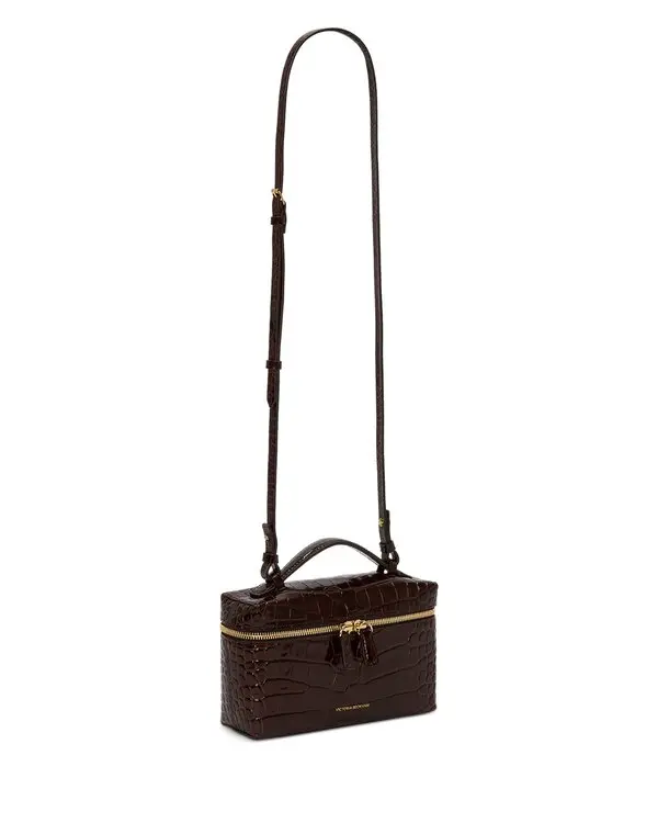 Victoria Beckham Dorian Vanity Small Embossed Leather Crossbody Bag - Dark Brown