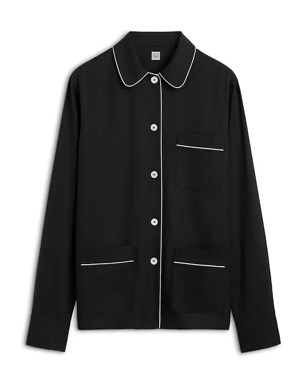 TOTEME Piped Silk Pj Top - Black
