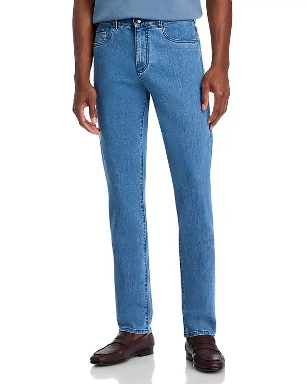 Canali Light Wash Stretch Denim Straight Fit Jeans - Blue