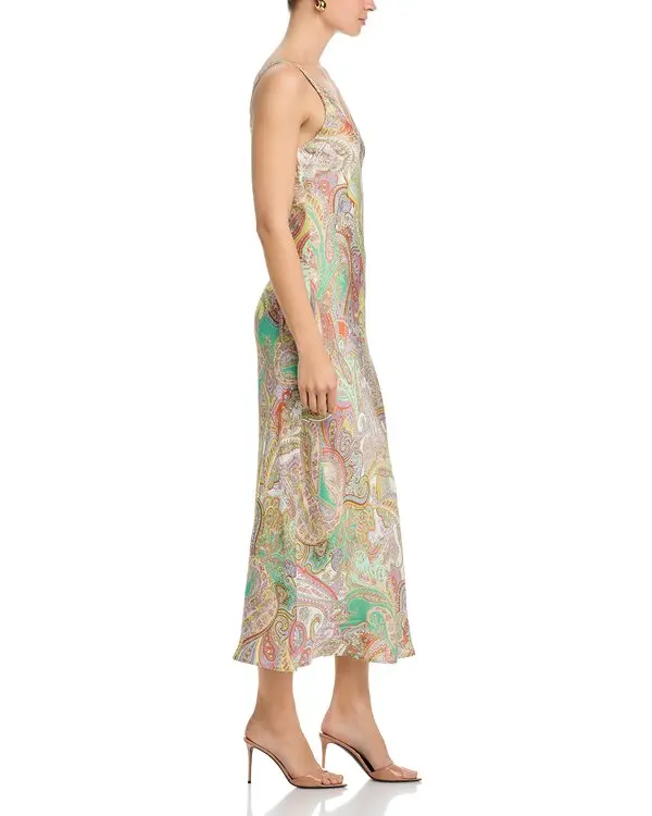 L'Agence Printed Paisley Tank Dress - Green Multi