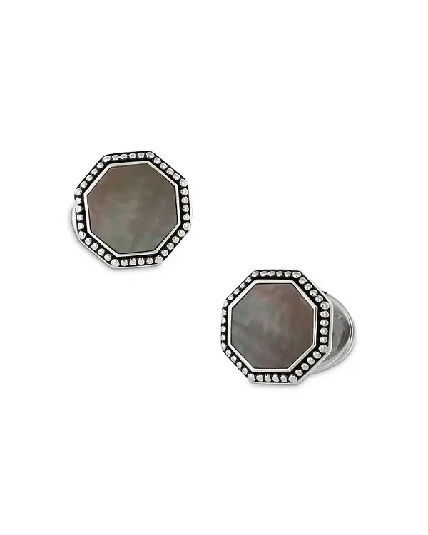JAN LESLIE Octagon Grey Mother-of-pearl Antique Border Cufflinks - Gray