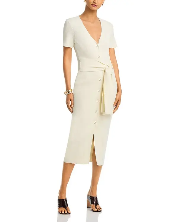 TOCCIN Agnes Tie Front Button-detailed Midi Dress - Ivory