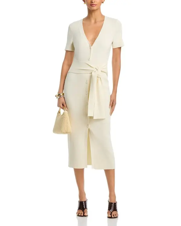 TOCCIN Agnes Tie Front Button-detailed Midi Dress - Ivory