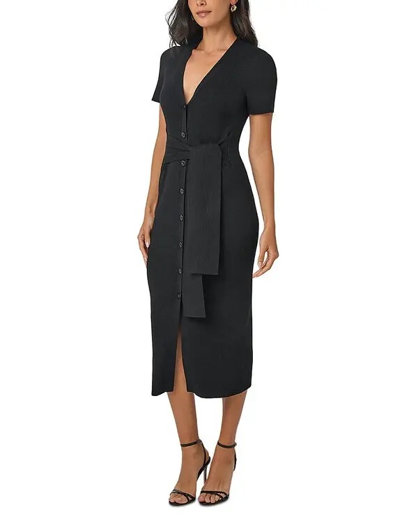 TOCCIN Agnes Tie Front Button-detailed Midi Dress - Jet
