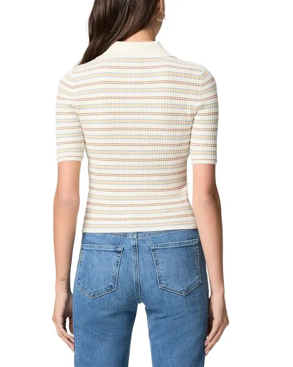 Paige Summit Ribbed Polo Top - White Multi