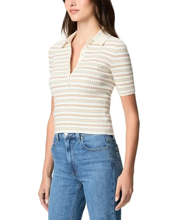 Paige Summit Ribbed Polo Top - White Multi