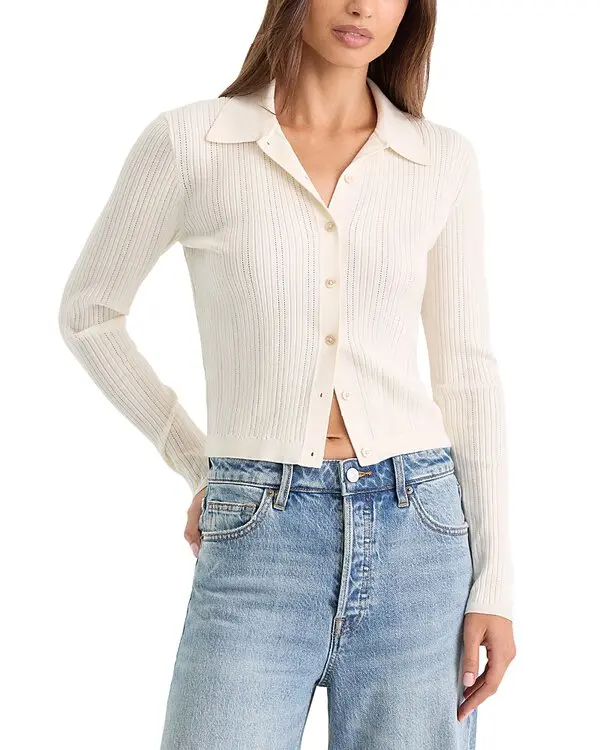 Good American The Ladder Rib Cardigan Sweater - Chalk