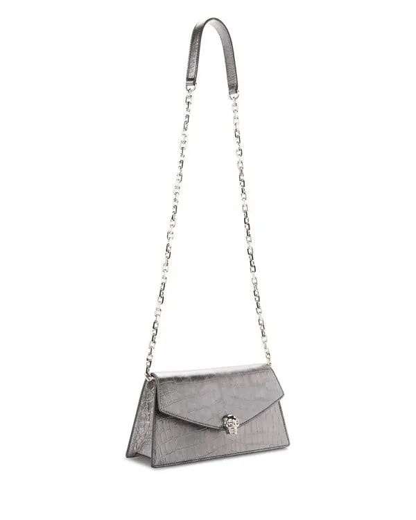 Alexander McQueen Metallic Croc Embossed Leather Shoulder Bag - Cloud Ivory
