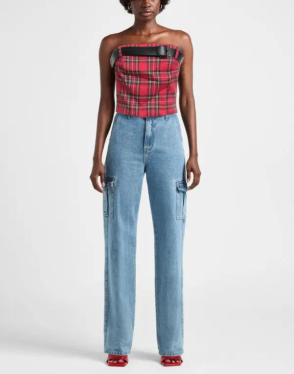 Dixie Tartan Plaid Embellished Cropped Tube Top