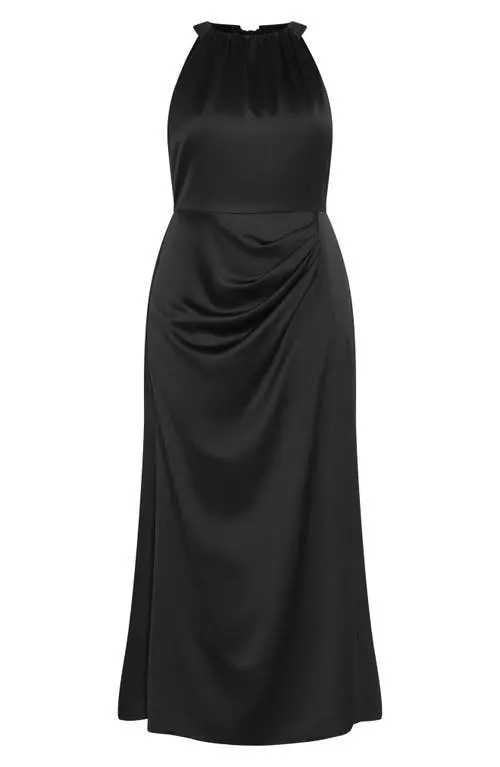 City Chic Celina Pleated Sleeveless Maxi Dress - Black