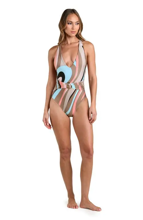 L'Agence Lisa Abstract Swirl Plunge One-piece Swimsuit