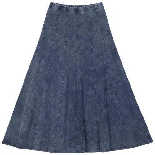 SPADES Mineral Wash Panel Covered Elastic Waistband Panel Construction Maxi Skirt - Dark Denim Wash