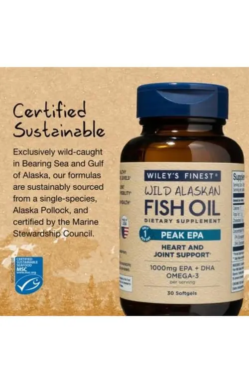 WILEY'S FINEST Peak Epa Omega-3 Softgels For Joint Health Support 30 Softgels Bottle
