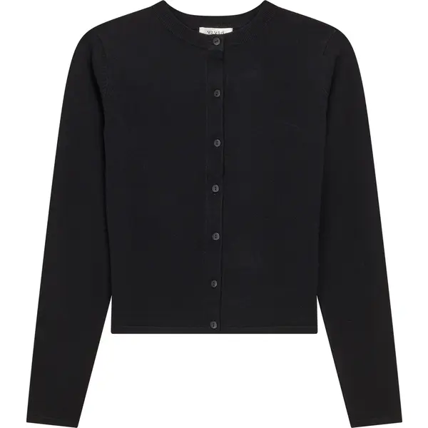 VIVID Cropped Ribbed Button Front Knit Cardigan - Black