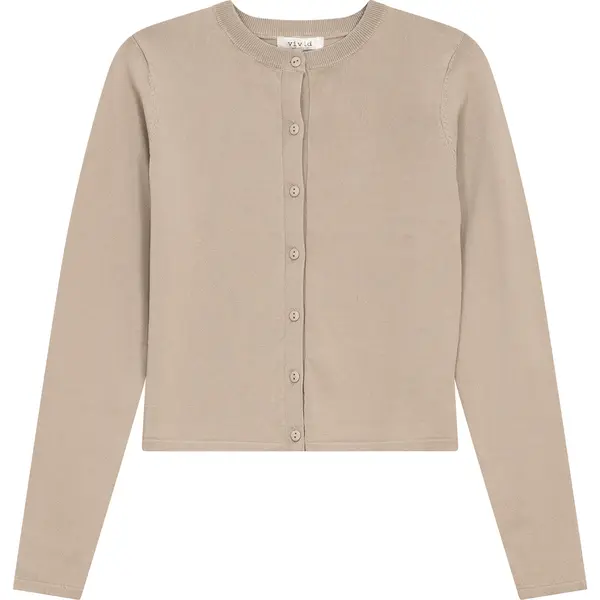 VIVID Cropped Ribbed Button Front Knit Cardigan - Stone